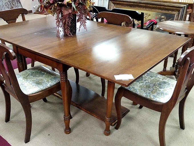 This dining set isn't just furniture; it's a silent witness to decades of family dinners, holiday gatherings, and late-night conversations.