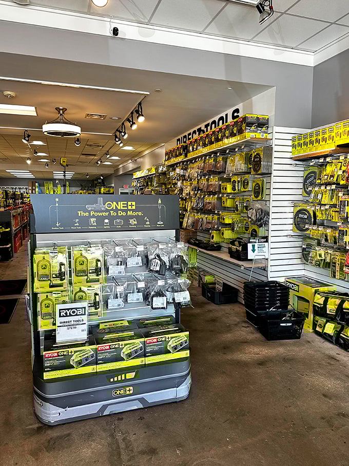 Tool enthusiasts find their happy place among Ryobi's signature lime-green products. Suddenly, everyone needs a new drill for that project they've been "meaning to start."