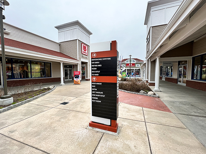 Directory signage that's basically a treasure map for bargain hunters with comfortable shoes.