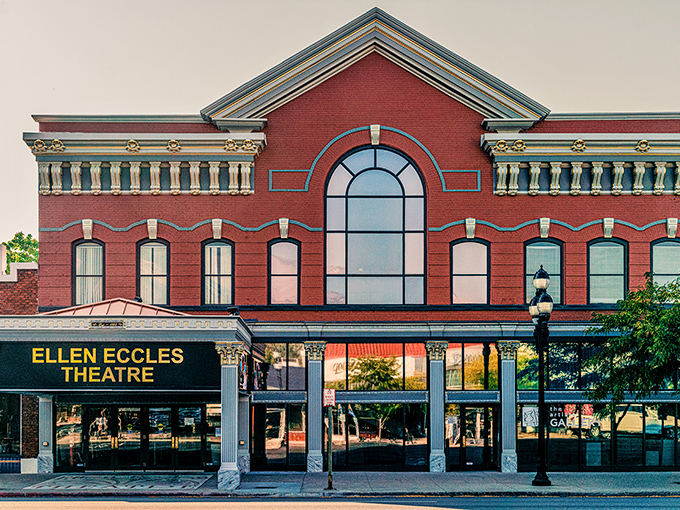 The Ellen Eccles Theatre's fa&ccedil;ade glows at dusk, promising evenings of cultural enrichment without the big-city ticket prices or parking nightmares.