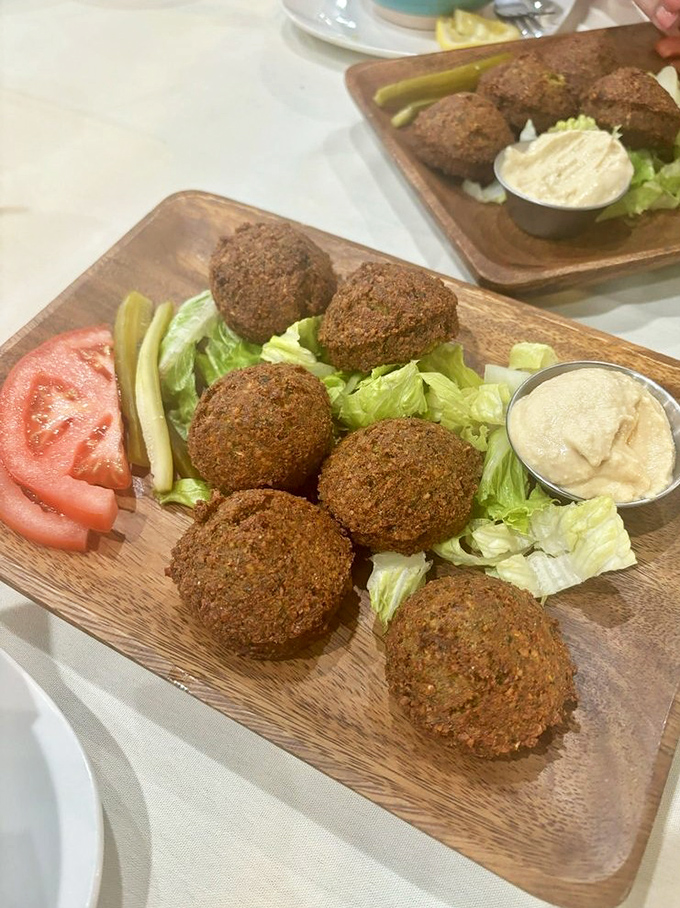 These falafel aren't just good &ndash; they're "text your friends immediately" good. Crispy exterior, herbaceous interior, and not a dry bite in sight.