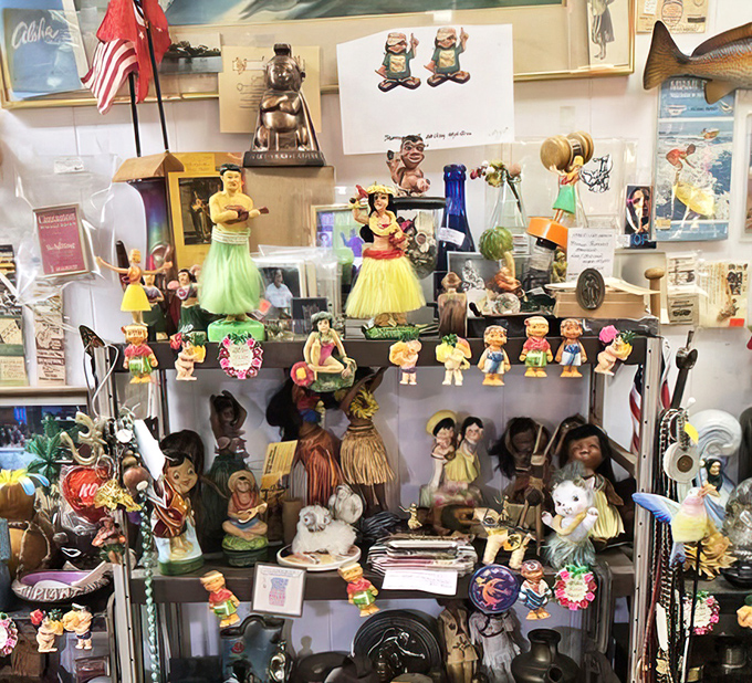 Hula dancers frozen in perpetual aloha. These figurines aren't just kitsch &ndash; they're three-dimensional postcards from Hawaii's tourist golden age.