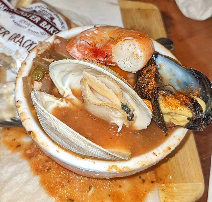A seafood stew so hearty and flavorful, you'll want to dive in headfirst. The crackers are just there to keep you civilized.