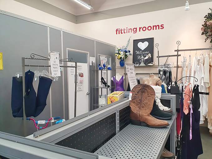 The fitting room&mdash;where thrift store dreams either come true or get left behind. Those cowboy boots are calling your name!