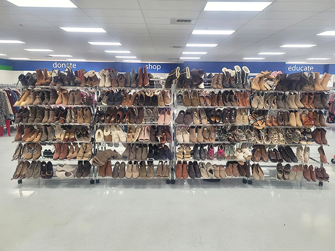 The footwear section could outfit a small army or a large Broadway production. Each pair whispers, "Take me home!"