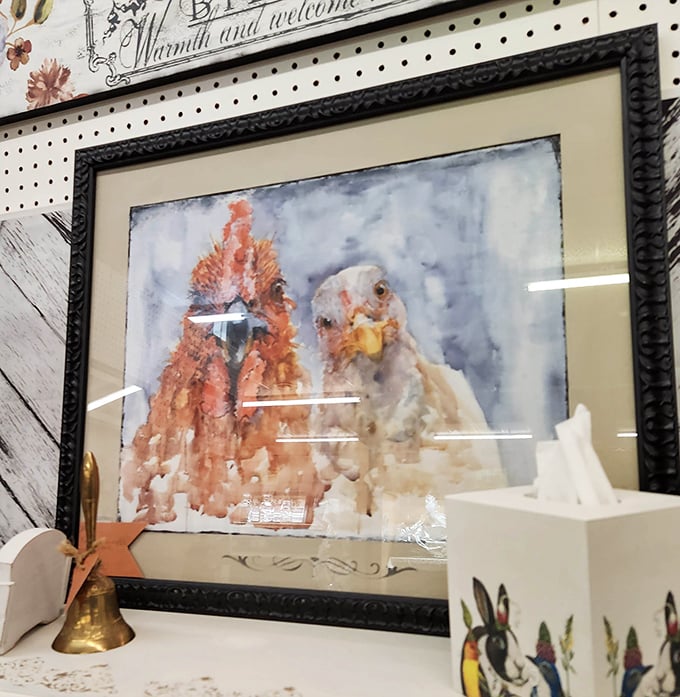 Farmyard portraiture that somehow manages to be both rustic and elegant—exactly the kind of art that makes guests ask, "Where did you find that?"