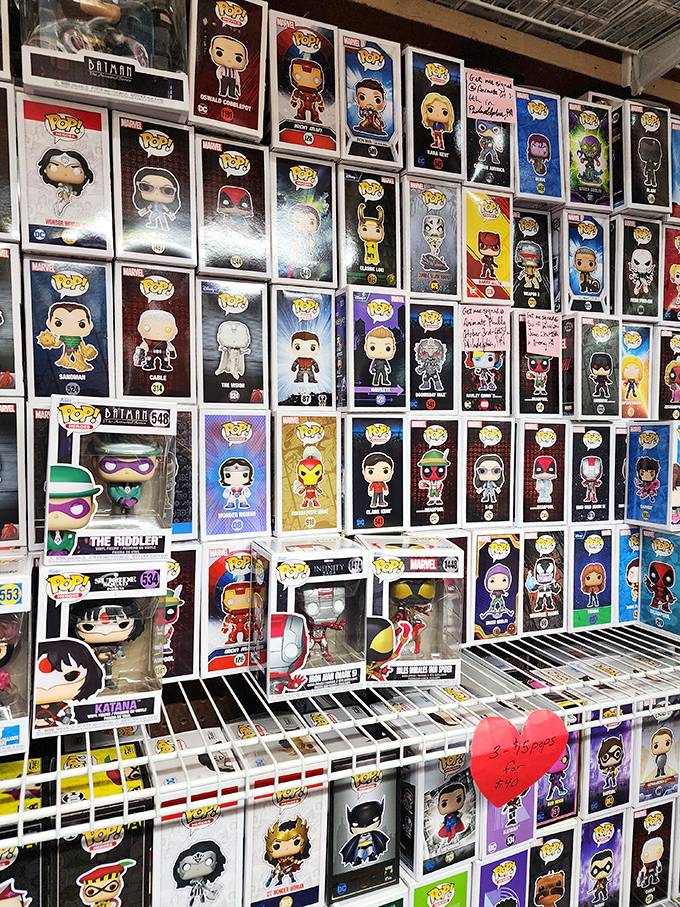 Wall of pop culture immortality. These boxed vinyl figures represent the modern intersection of collecting, nostalgia, and investment strategy.