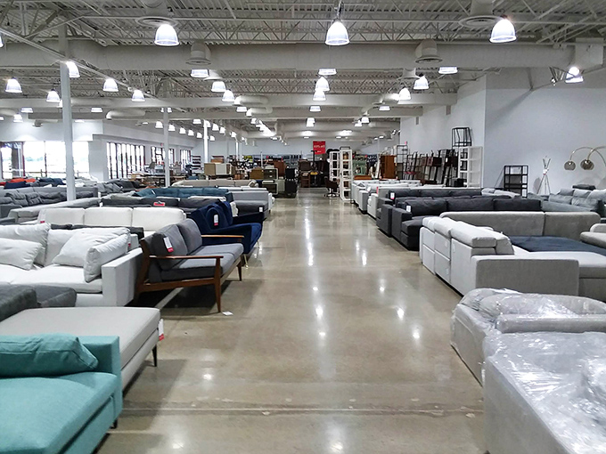 A furniture showroom so vast you could play hide-and-seek among the sofas and no one would find you until closing time.