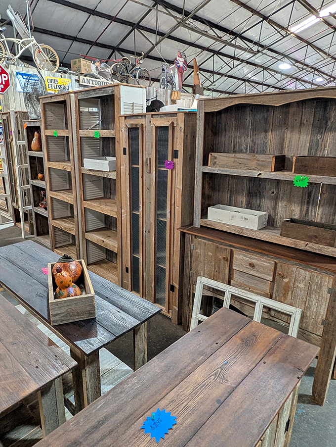 Rustic furniture and weathered wood bring farmhouse chic to life, minus the actual farm work and roosters at dawn.