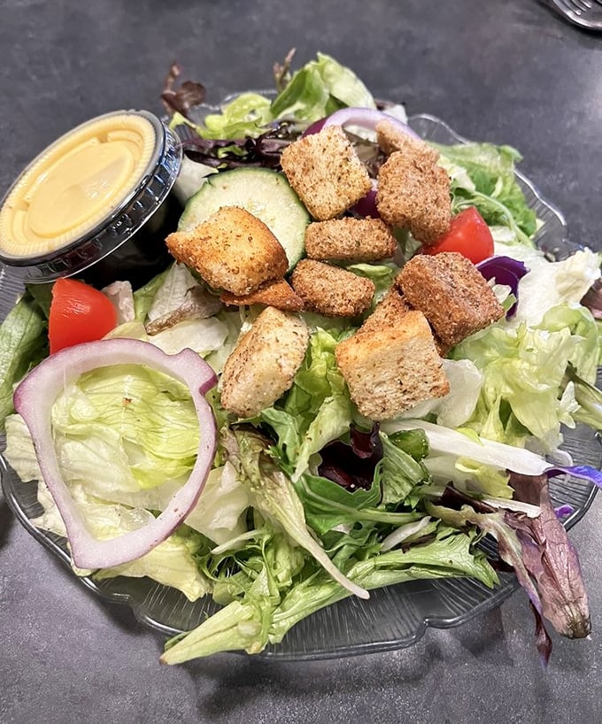 Even the garden salad shows care and attention, with fresh greens, crisp vegetables, and house-made croutons that prove Berardi's doesn't cut corners anywhere.