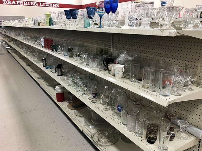 The glassware section gleams with potential, from elegant cobalt stemware to that perfect quirky tumbler for your morning juice.
