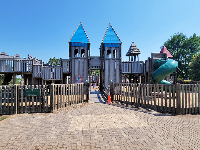 Grandview Park: Castle-like playground structures fit for young knights and princesses&mdash;Hudson's commitment to imaginative play reaches royal heights here. 