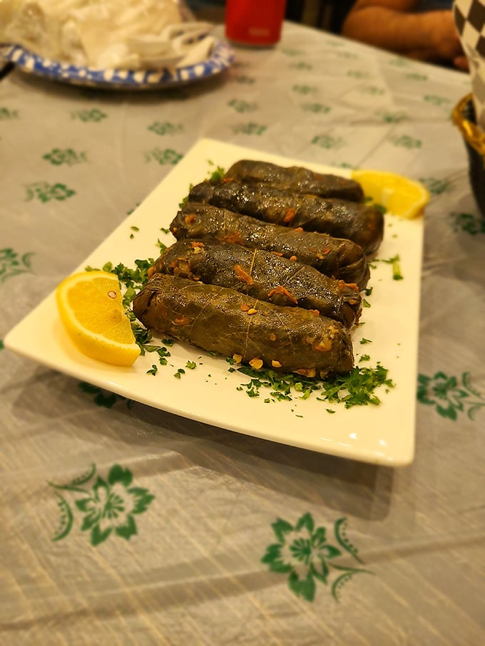 Grape leaves rolled with the precision of a Swiss watchmaker, stuffed with a filling worth crossing state lines for.