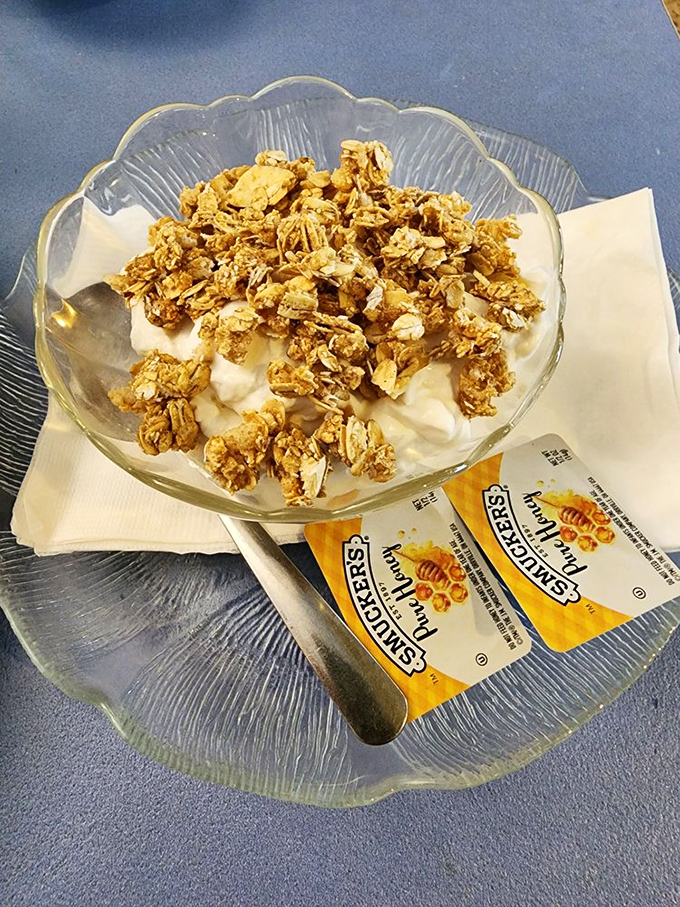 Greek yogurt parfait with honey and granola – proof that healthy can be indulgent. Breakfast of champions who still want to fit into their pants.