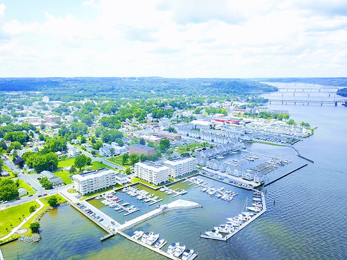 Havre de Grace from above reveals its perfect position at the headwaters of the Chesapeake Bay. A town that knows how to make the most of its waterfront real estate.