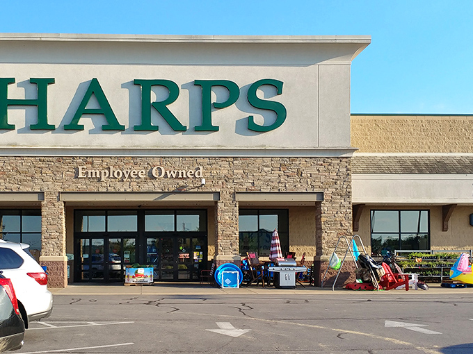 Harps grocery store, where employee ownership means they actually care if the tomatoes are ripe.