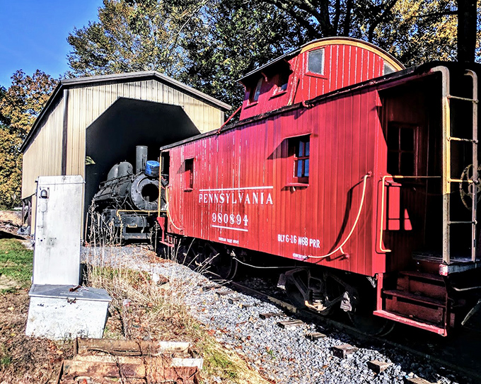 All aboard the nostalgia express! This Pennsylvania caboose stands as a crimson reminder of the golden age of rail travel.