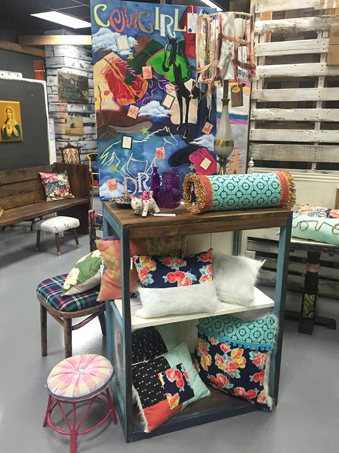 Modern bohemian meets vintage charm&mdash;this display makes you want to redecorate your entire house in colors you never knew you needed.