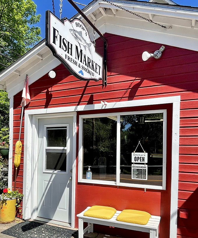 Hoop's Fish Market's cherry-red exterior is like a beacon of seafood salvation for Lake Superior's freshest catches.