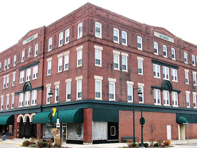 Hotel Mealey stands as a brick testament to Oelwein's more prosperous railroad days, now repurposed for a new generation while keeping its historic charm. 
