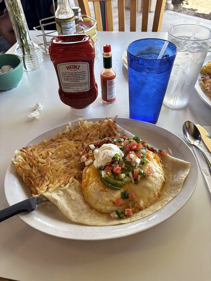 Huevos that transport you south of the border without a passport. The pico de gallo adds a fresh zing that wakes up your taste buds.
