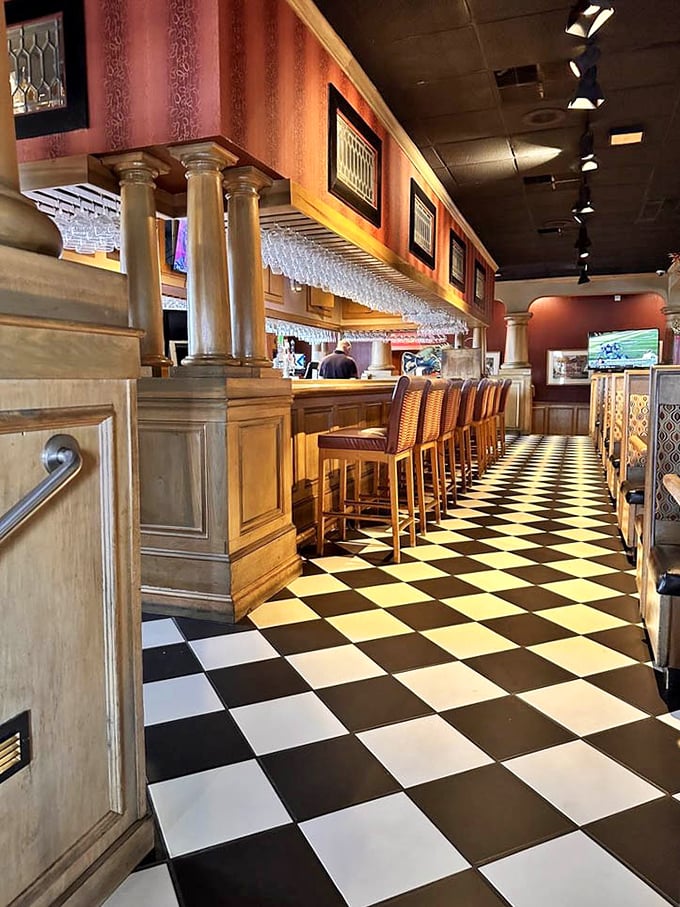 Columns and brick accents create dining spaces that feel both grand and intimate—like dining in your fantasy home.