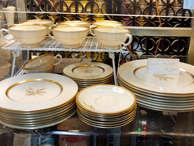 Complete vintage dinnerware sets like this wheat-pattern collection make modern disposable plates weep with shame and inadequacy.