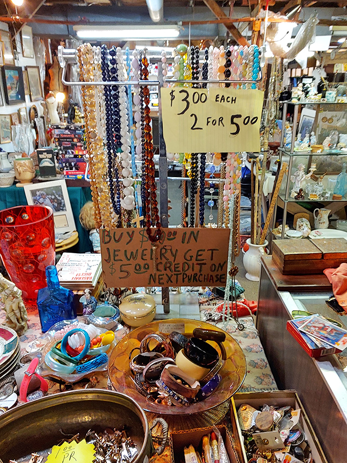 Colorful beaded necklaces dangle with promise and potential. At these prices, why not treat yourself to a little sparkle?