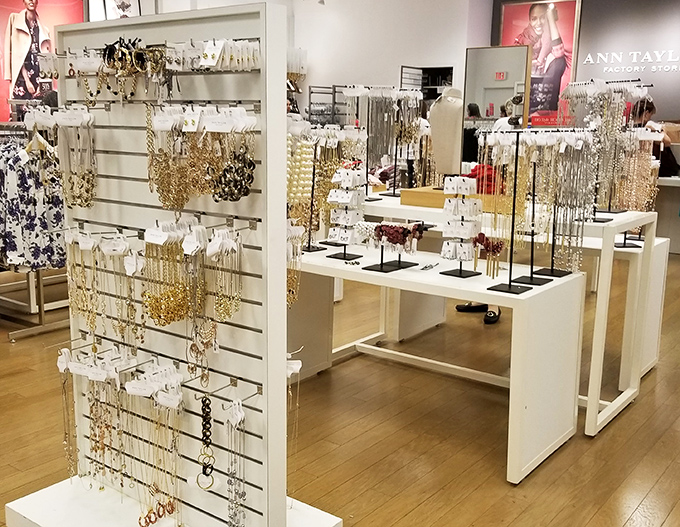 Jewelry displays that make your wallet whisper "maybe just one piece." Organized temptation that somehow makes spending money feel like saving it.