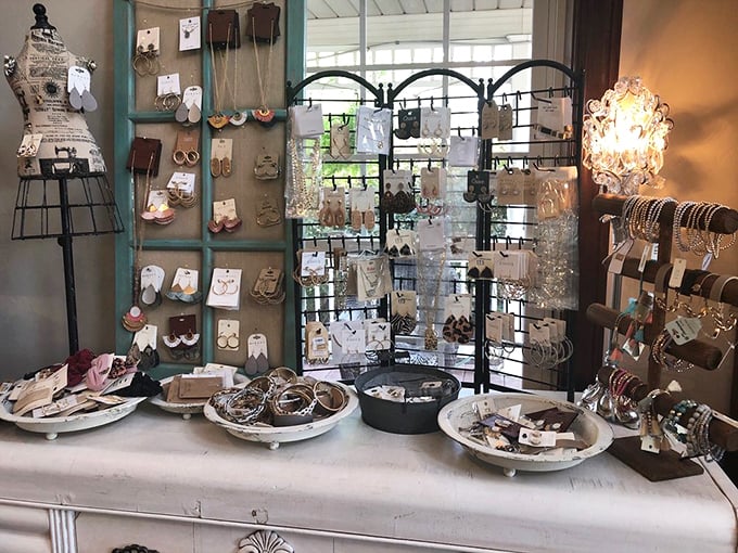 Delicate jewelry displayed on vintage-inspired fixtures. Because sometimes the sweetest souvenirs aren't edible at all, but still bring joy long after the visit.