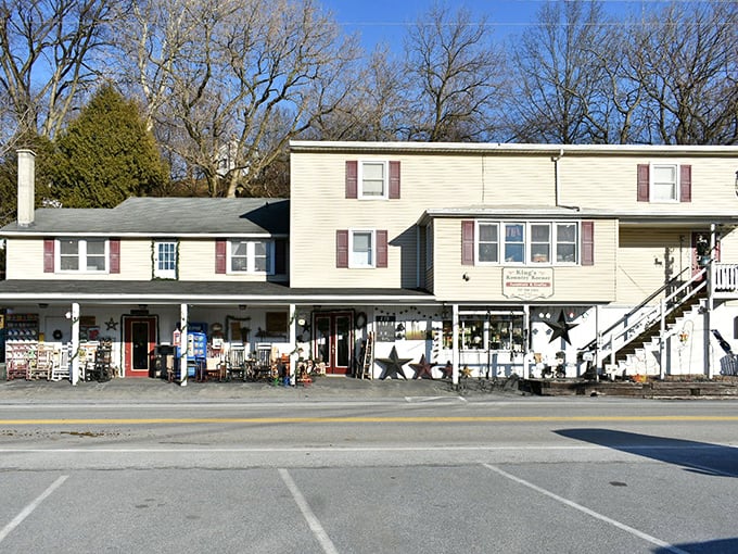 This unassuming storefront holds a wonderland of local goods. The porch-front display of Americana decor practically whispers, "Come in and stay awhile."