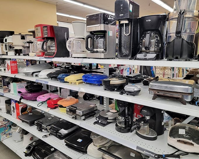 The small appliance section: where waffle irons, coffee makers, and bread machines come for their second act in Alaskan kitchens.