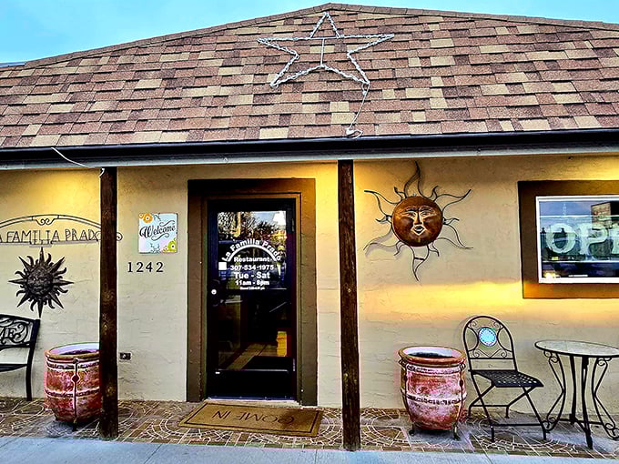 La Familia Prado's sunny facade and artistic sun motifs promise a warm welcome and flavors that brighten Torrington's culinary landscape.