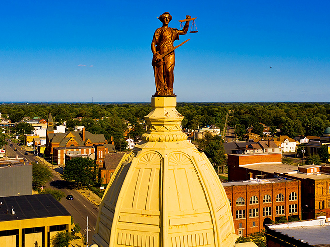 Lady Justice watches over Marion from the courthouse dome, perhaps appreciating the fair balance between quality of life and cost of living below.
