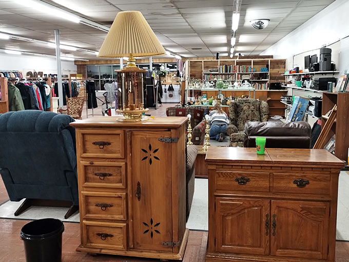 This solid wood furniture section showcases craftsmanship from an era when things were built to outlast their owners.