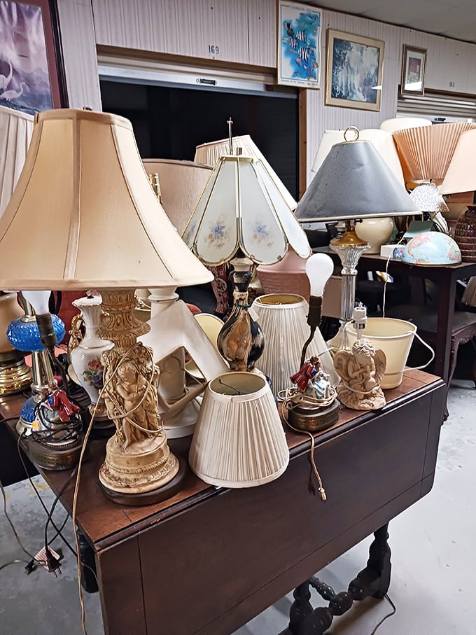 Lampshade heaven or your grandmother's living room inventory? Either way, that perfect vintage lighting fixture is hiding somewhere in this elegant chaos.