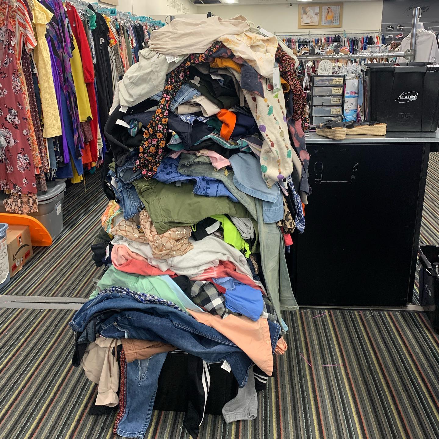 The "to be sorted" pile: fashion Jenga at its finest. One wrong move and you're buried under an avalanche of yesterday's trends.