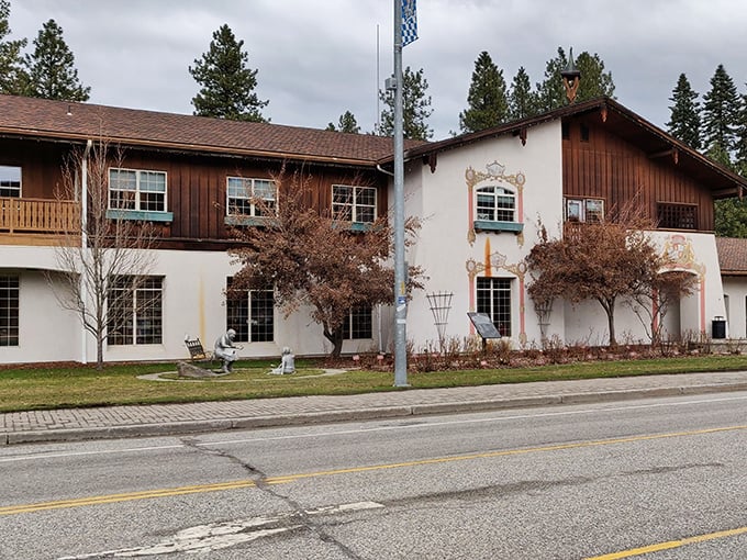 Bavarian-style buildings house unexpected treasures like the public library&mdash;because even bookworms need mountain views.