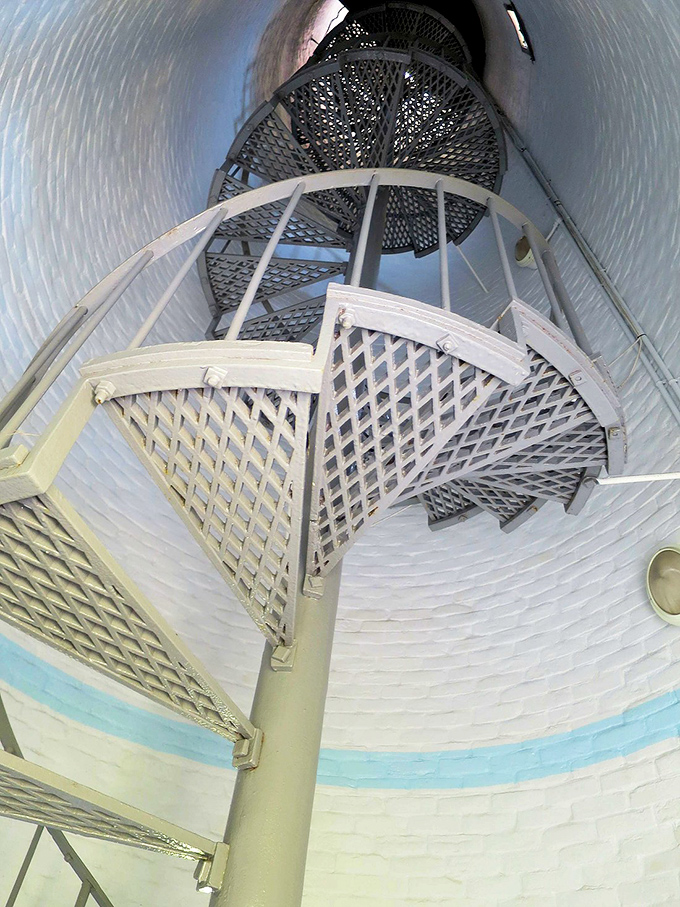 Looking up the spiral staircase feels like peering into a nautical time machine&mdash;vertigo with historical significance.