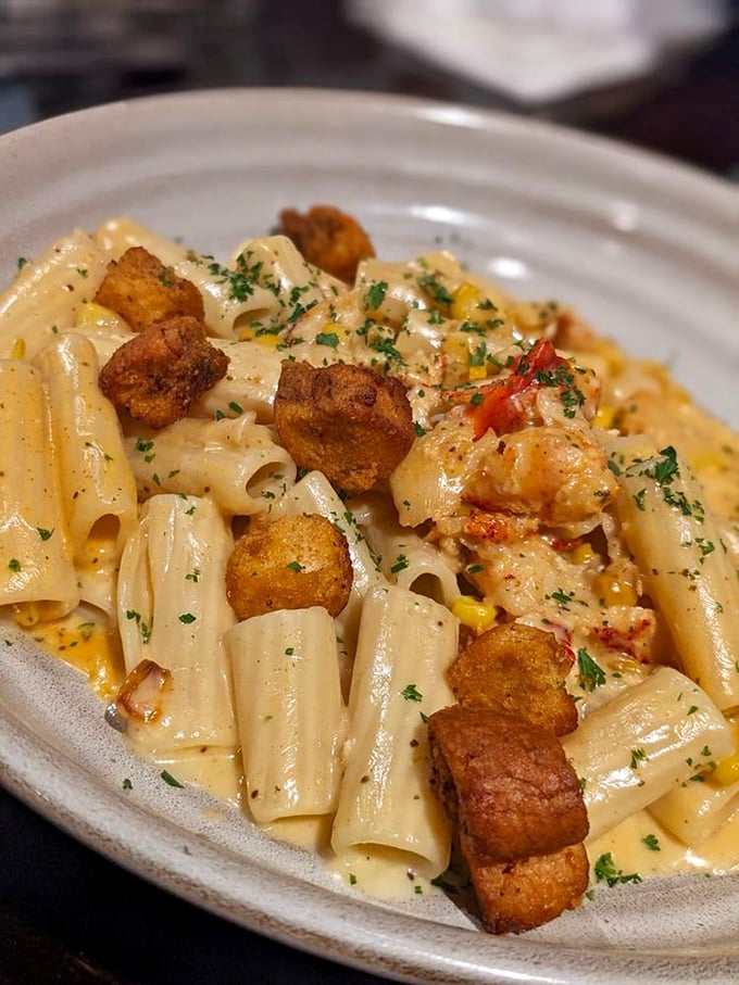 Lobster mac and cheese that makes you realize pasta was merely waiting its whole life for this moment.
