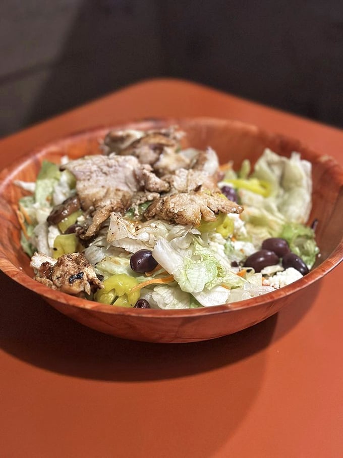 This isn't just a salad&mdash;it's what happens when vegetables get VIP treatment. Those banana peppers and olives are having the time of their lives.