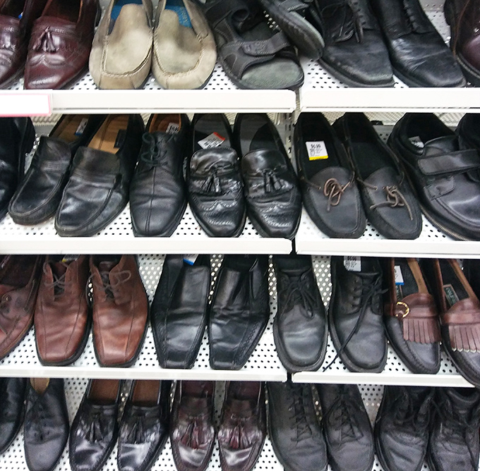 Men's dress shoes lined up like hopeful dancers at audition. Some have clearly performed on Broadway; others barely left rehearsal.