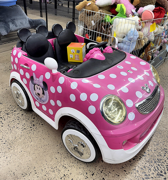 Childhood dreams parked and ready for a test drive! This Minnie Mouse car proves you're never too young for your first convertible.