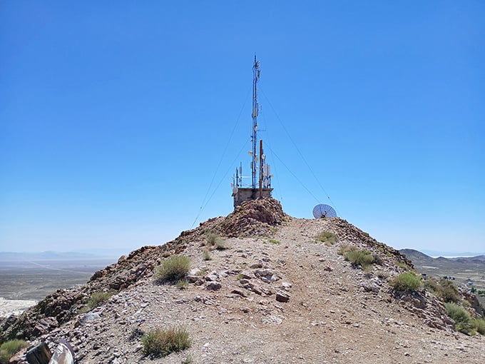 Communication towers crown Mt. Oddie, connecting this remote outpost to the world while offering hikers breathtaking panoramic rewards.