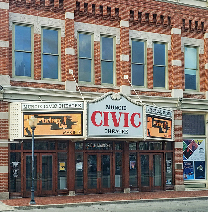 The Muncie Civic Theatre's marquee promises entertainment the old-fashioned way&mdash;live, unfiltered, and without a pause button. Broadway spirit with Hoosier heart.
