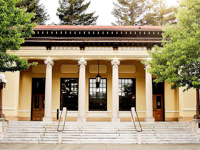 The stately Sonoma County Museum building invites visitors to explore local history and art exhibitions in an architectural gem that's worth admiring inside and out.