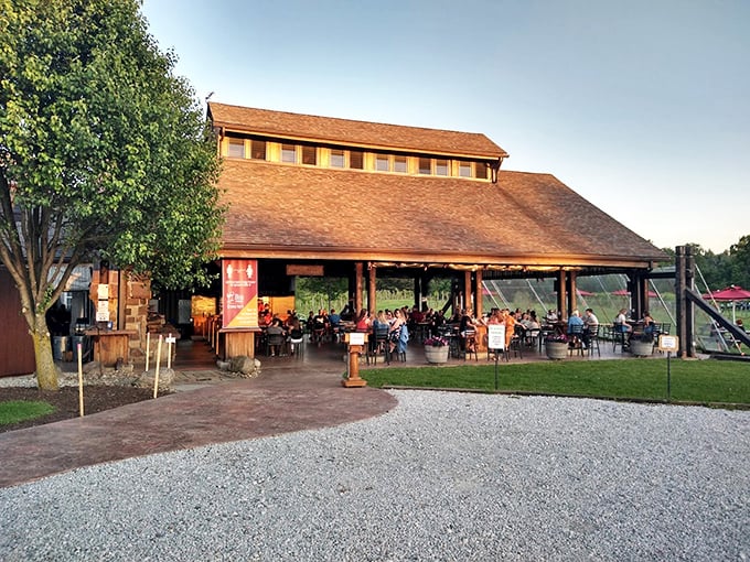 As evening approaches, the open-air pavilion glows with possibility&mdash;a cathedral of casual wine worship under Ohio skies.