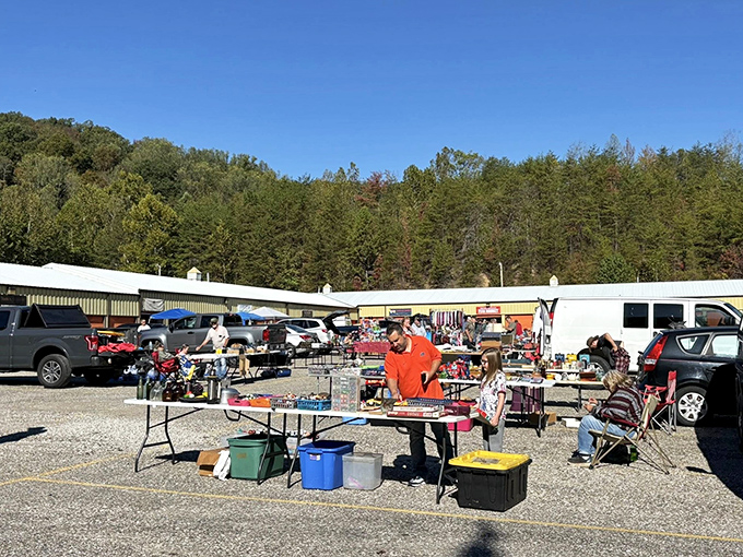 The outdoor section buzzes with weekend warriors, where folding tables become retail real estate and casual conversations lead to unexpected finds.