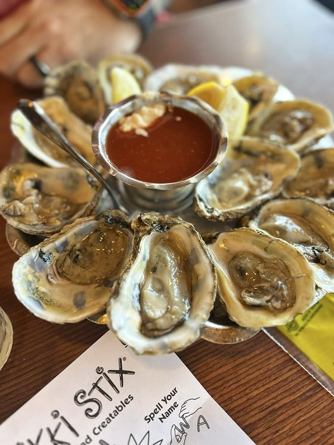 These oysters aren't just served&mdash;they're presented like the ocean jewels they are, with cocktail sauce standing by for those who insist.