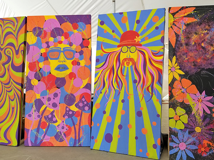 Psychedelic flashbacks in paint form. These vibrant canvases bring flower power energy to any room brave enough to host them.